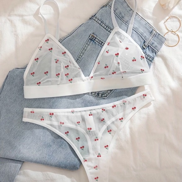 Intimates & Sleepwear | White Sheer Cherry Print Lingerie Set | Poshmark